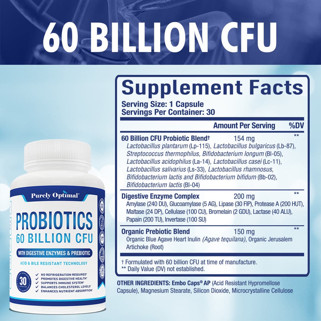 Premium Probiotics 60 Billion CFU – Purely Optimal Nutrition